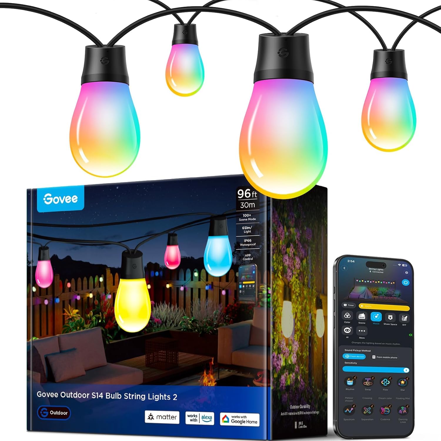Govee S14 Bulb Outdoor String Lights 2 Review 2026: 96ft Smart RGBIC ...